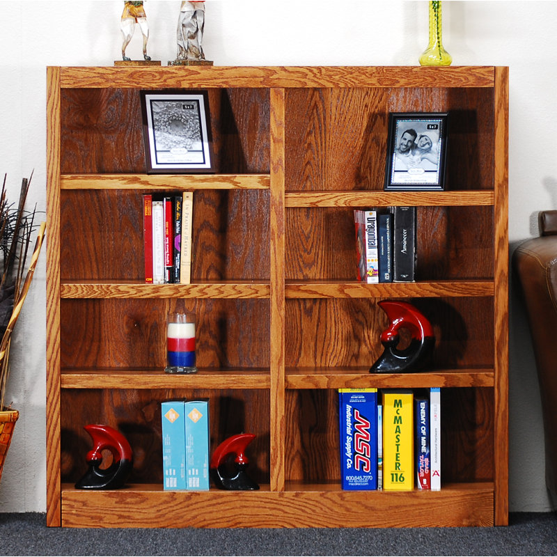 Backacre Double Wide Wood Bookcase 8 Shelf 48 inch Tall Dry Oak